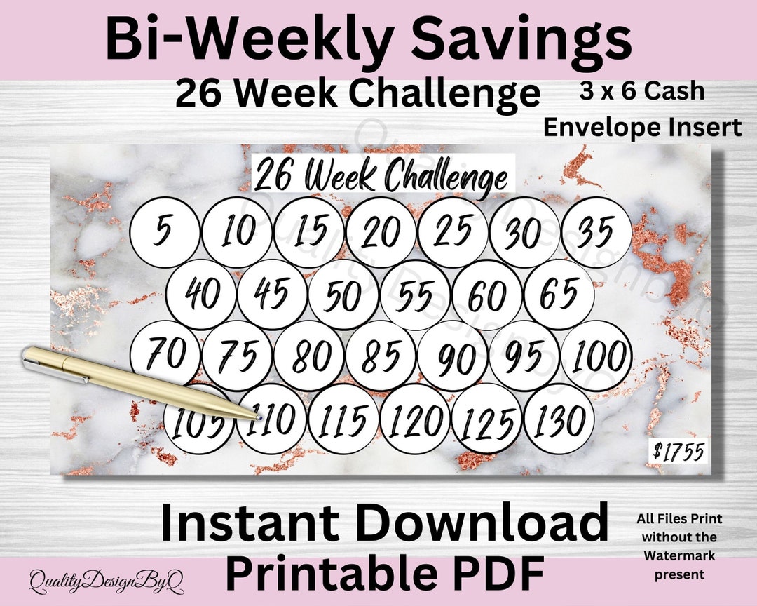 26 Week Savings Challenge, Bi-weekly Savings Challenge Printable, 26 ...