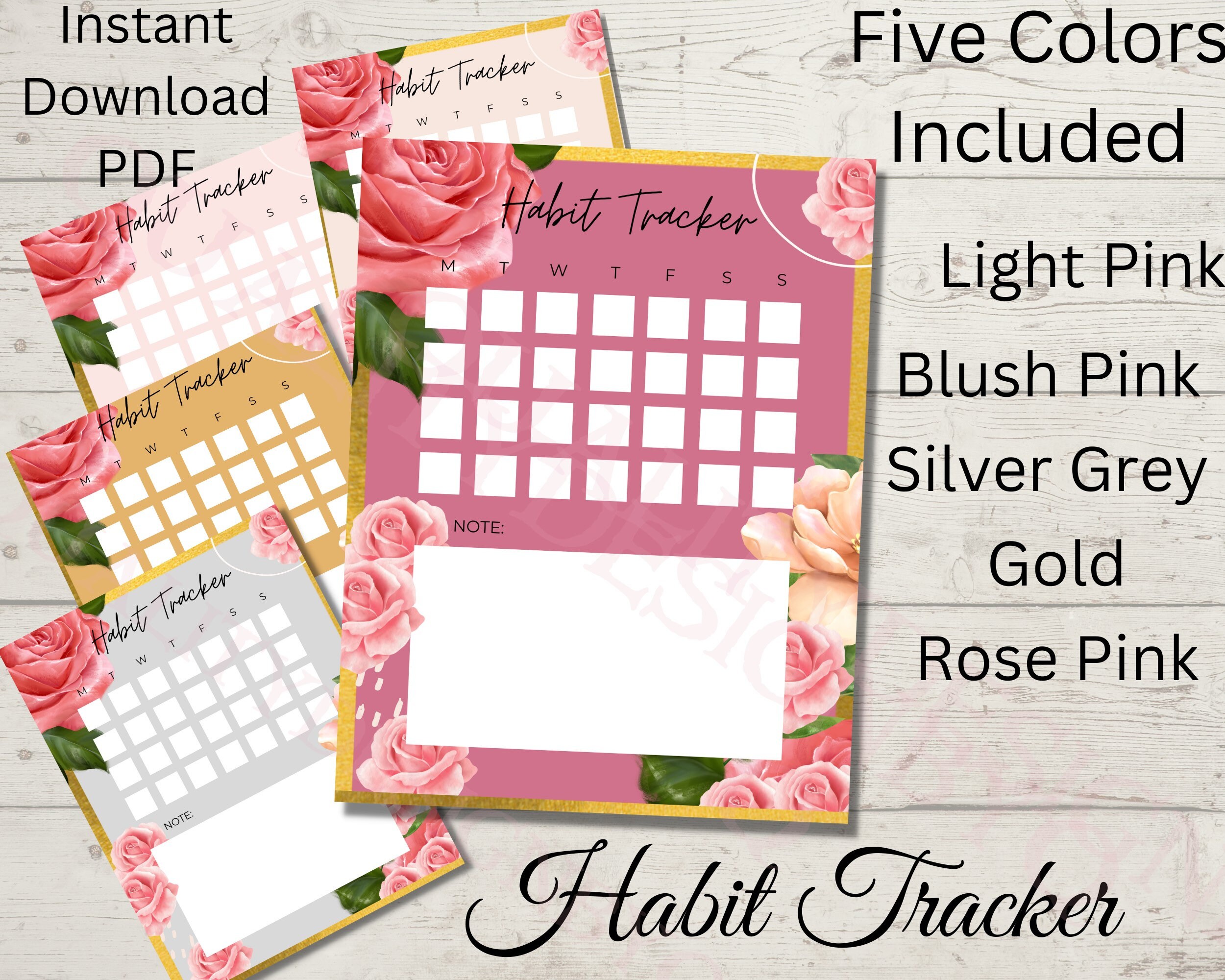 Habit Tracker Printable Planner Pages / Gold Border Floral - Etsy