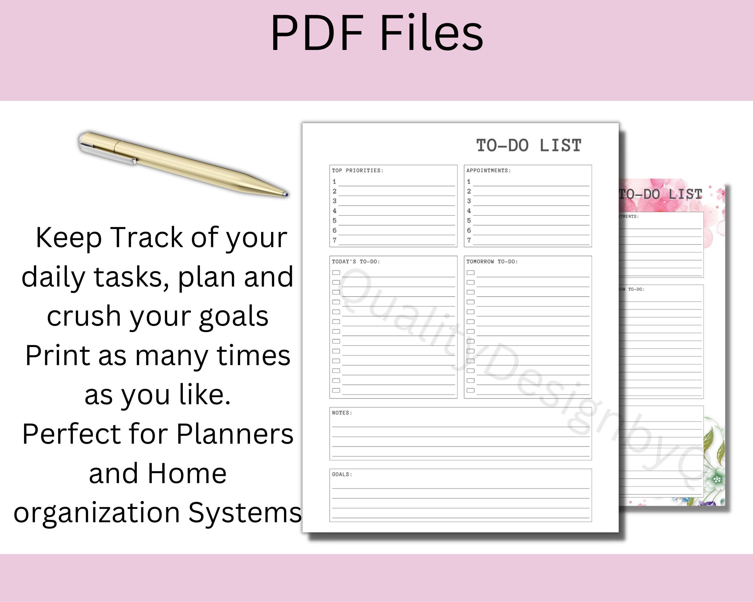 Printable Task To-do-list Classic Planner Size Goal Chore - Etsy