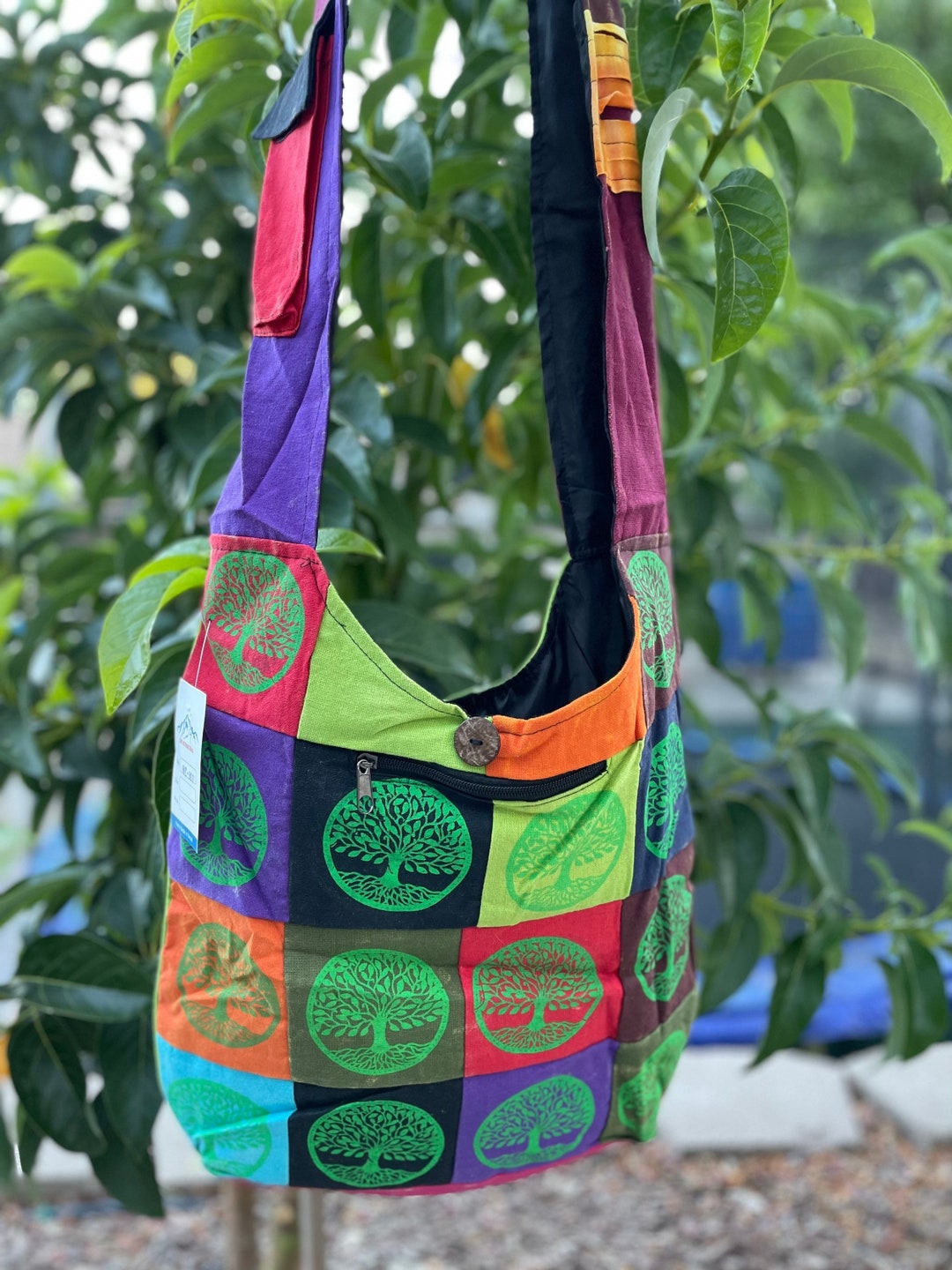 Tree of Life Patchwork Cotton Crossbody Bag: Vegan Boho Tote - Etsy