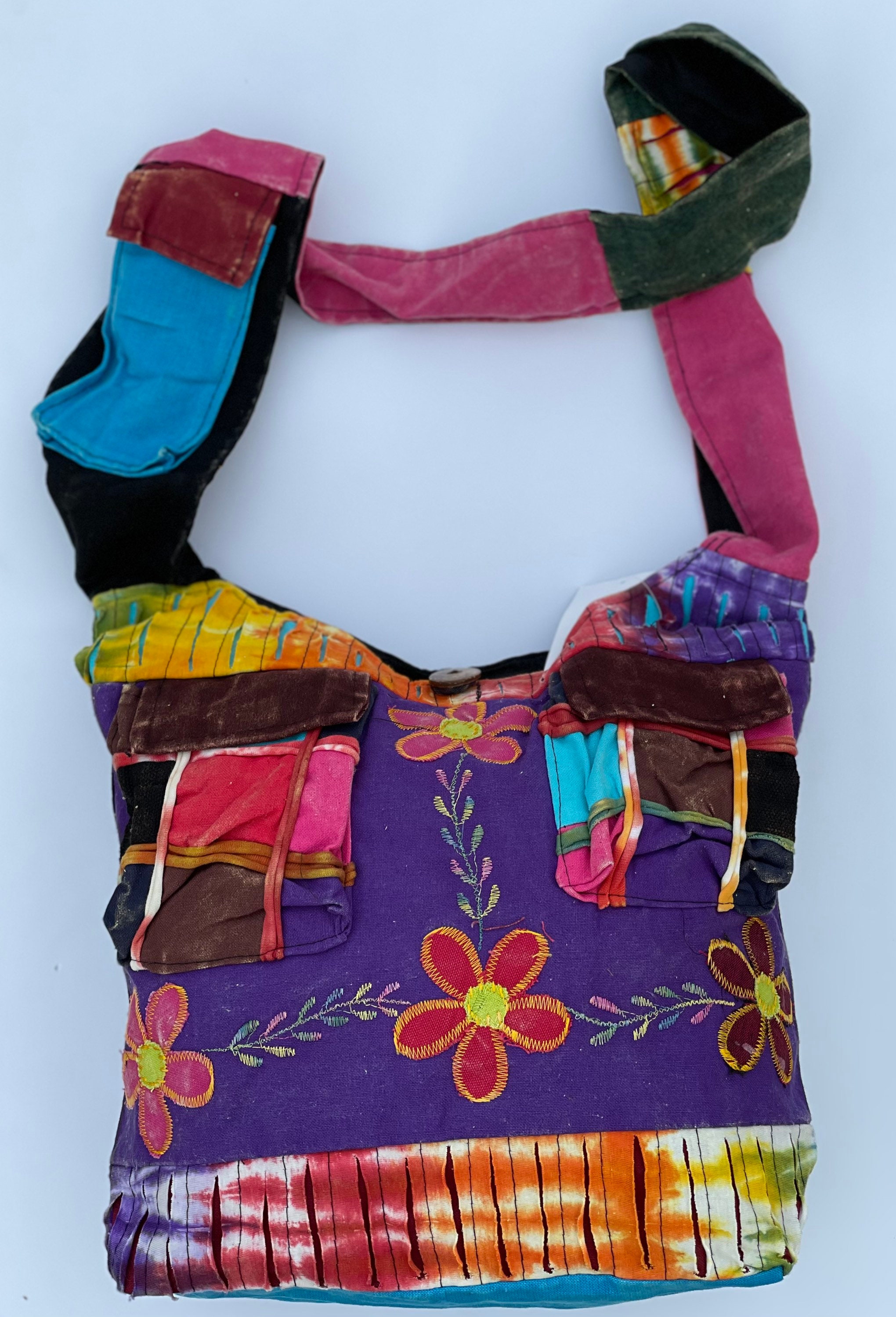 Flower Patchwork Boho Shoulder Bag: Fair Trade Vegan Crossbody - Etsy