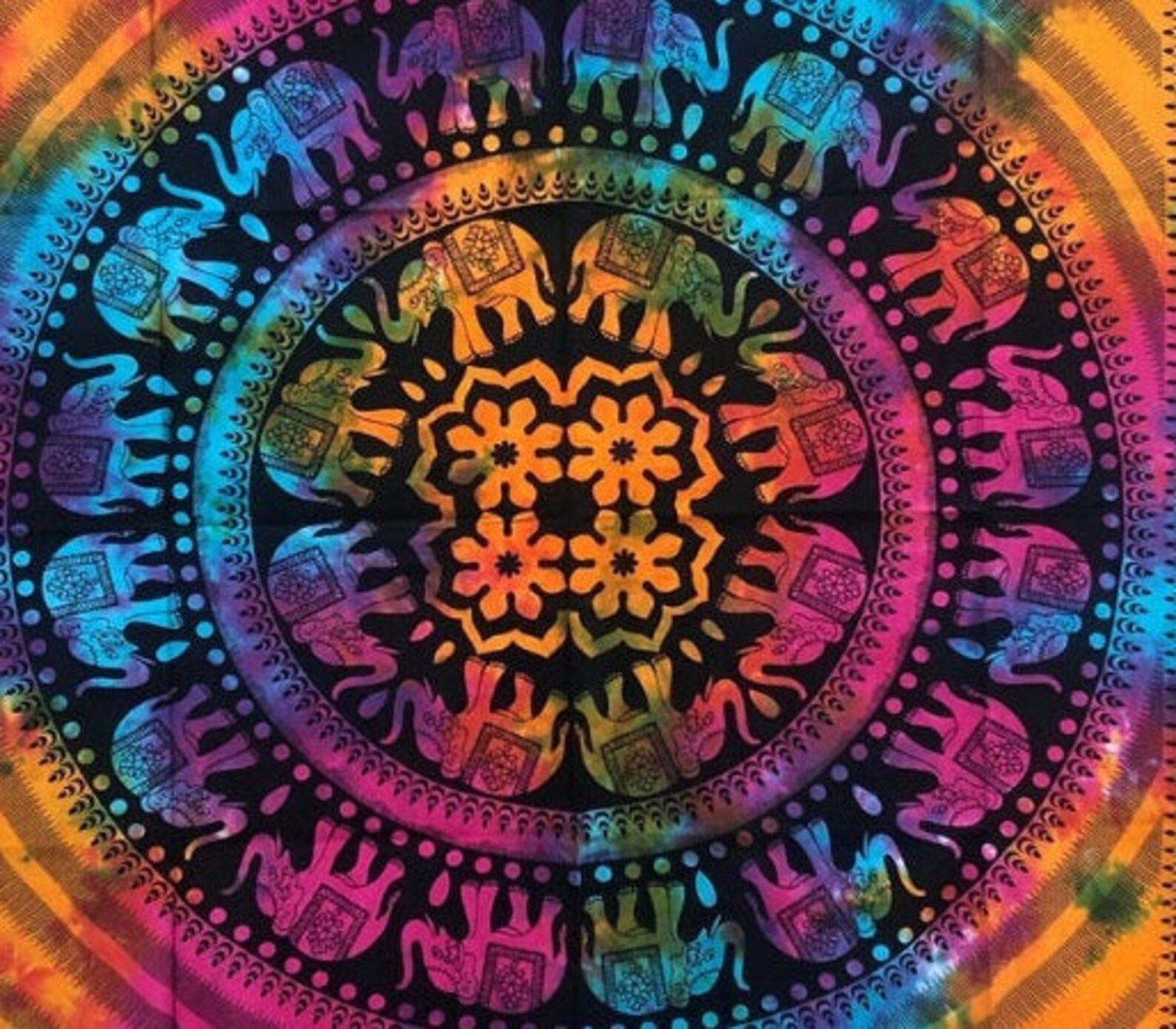 Elephant Multi Blue Elephant Circle Tapestry Boho Bedding | Etsy