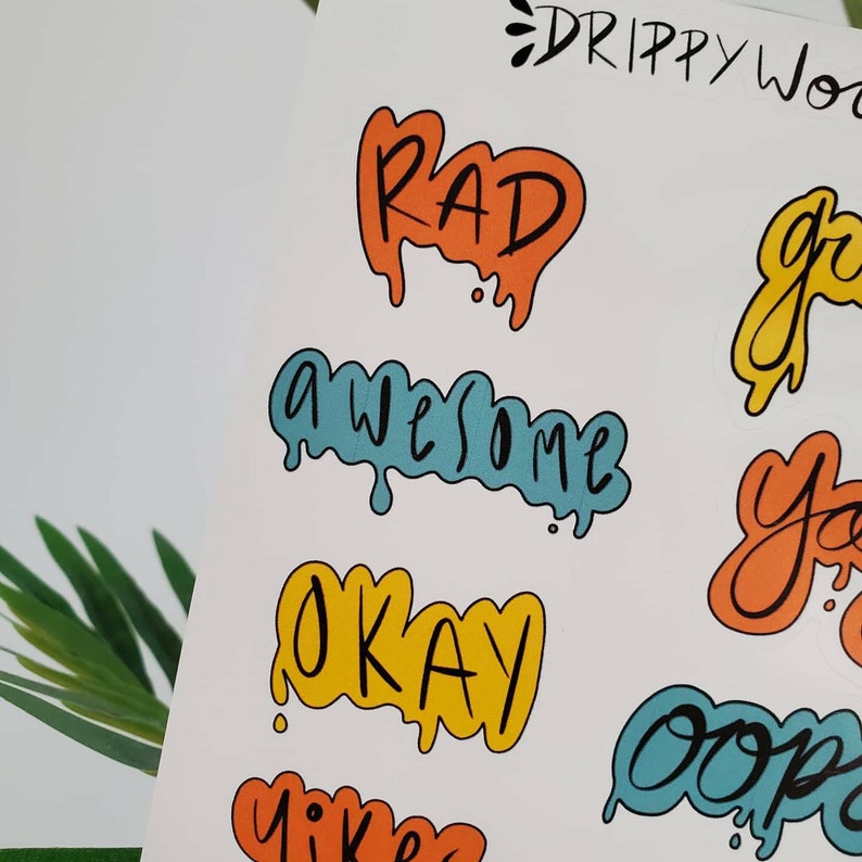 Drippy Words Sticker Sheet Bujo Stickers | Etsy