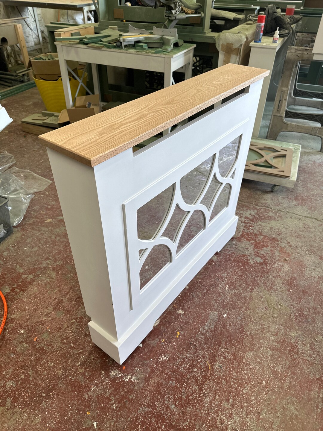 Bespoke Mirrored Radiator Cover With Solid Oak Top Custom UK - Etsy