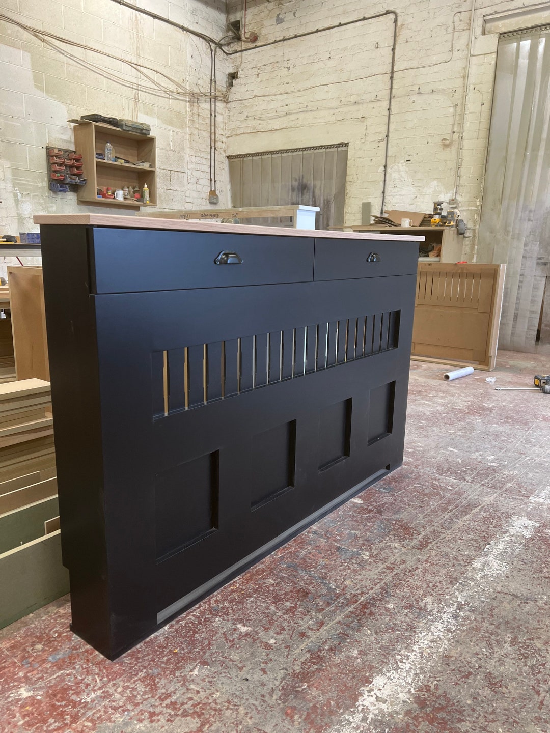 Bespoke Black Radiator Cover With Draws & Solid Oak Top Custom UK - Etsy UK
