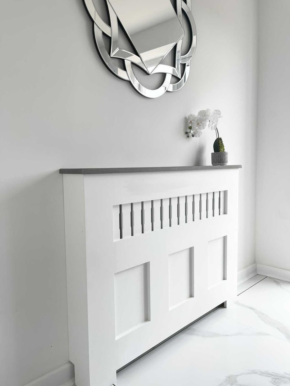 Bespoke custom radiator cover solid white oak top grey wash UK | Etsy