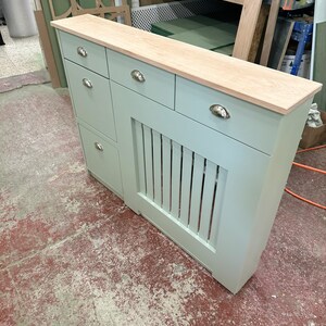 Radiator Cover With Shoe Storage, Drawers and Solid Oak Top French Grey ...