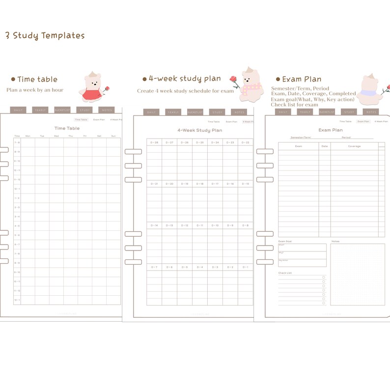 Digital Undated Studyplanner for Student Vertical Planner Sticker Bundle Pre Cropped Cute ...