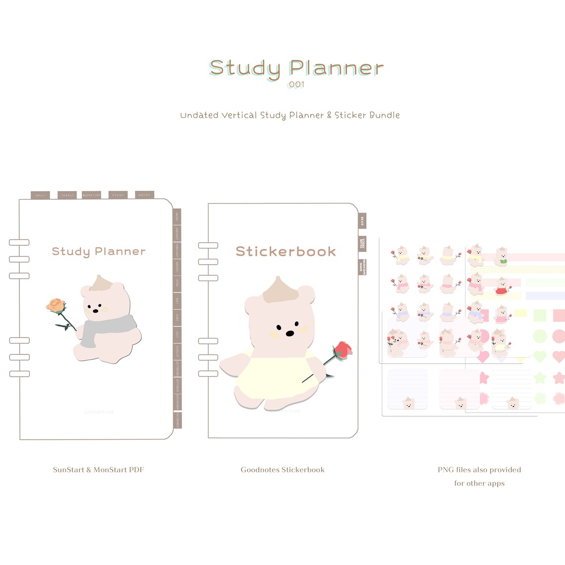 Digital Undated Studyplanner for Student Vertical Planner Sticker ...