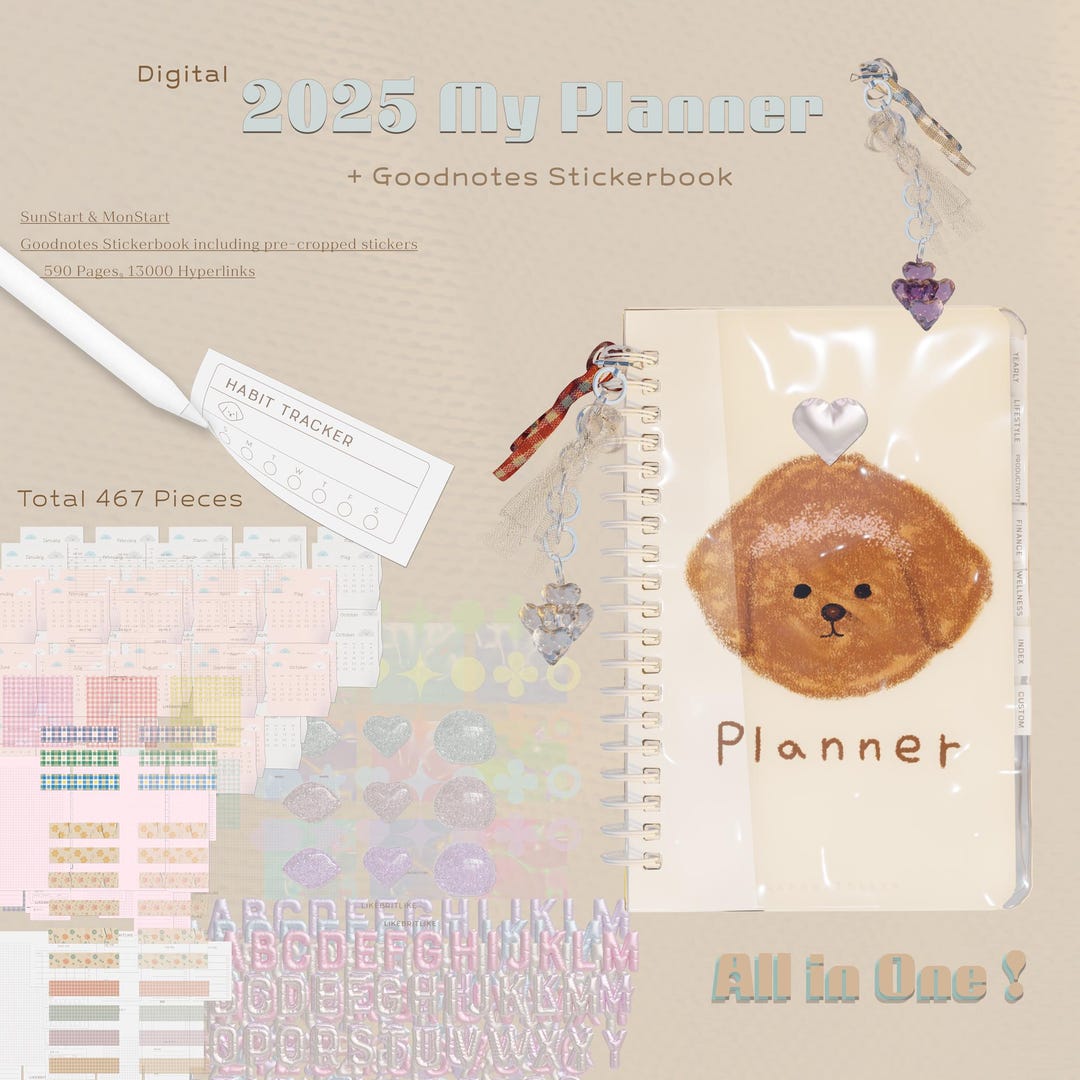 2025 Digital Kawaii Dated Planner Sticker Bundle Realistic Digital ...