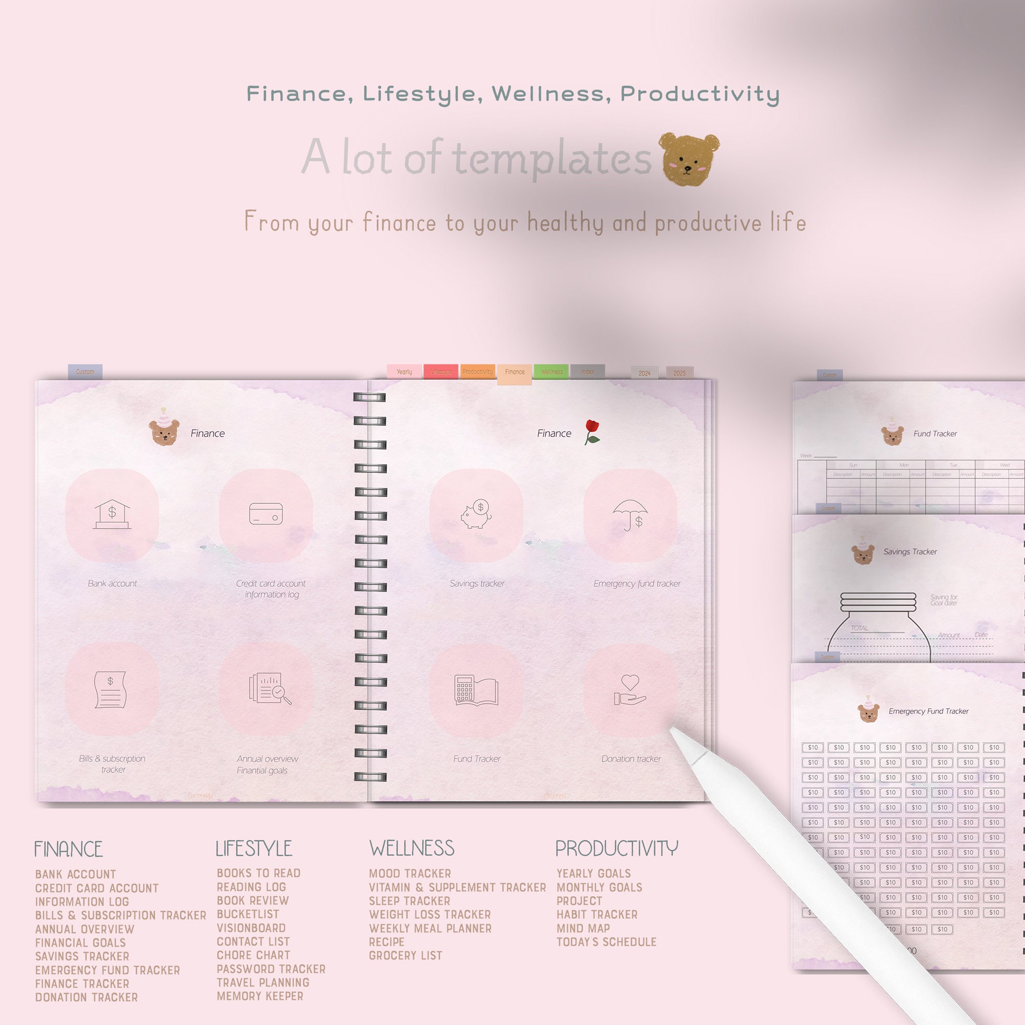 2024-2025 Kawaii Digital Planner Sticker Bundle Pink Dated Cute Planner ...