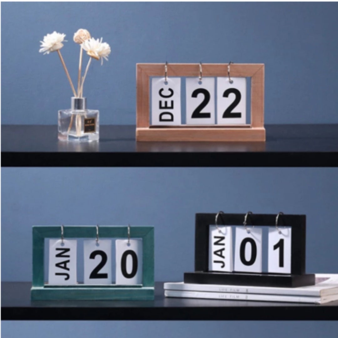 Wooden Desk Flip Calendar for Officehome Reusable - Etsy