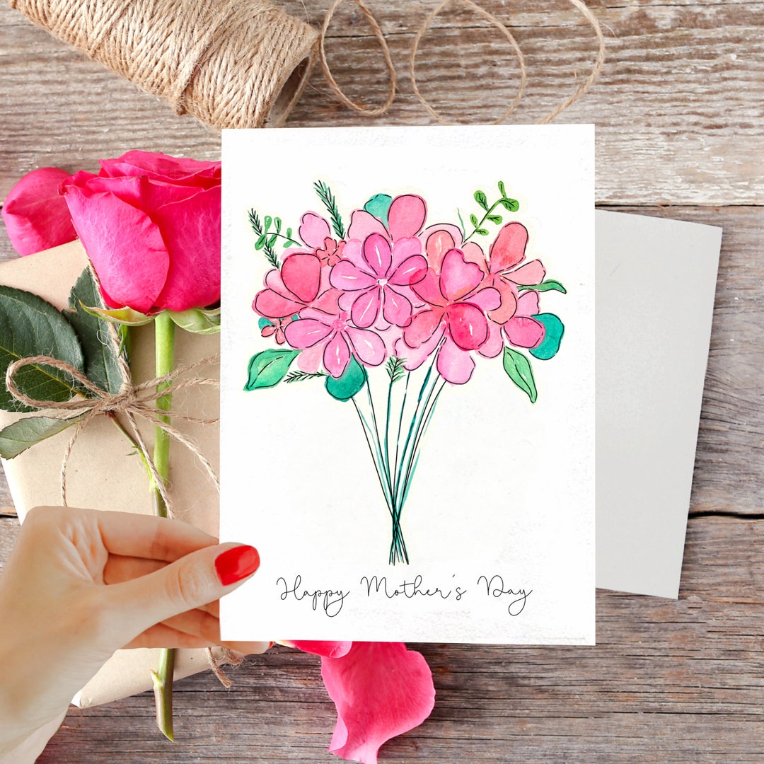 Happy Mother’s Day Flower Bouquet Watercolor Card - Etsy