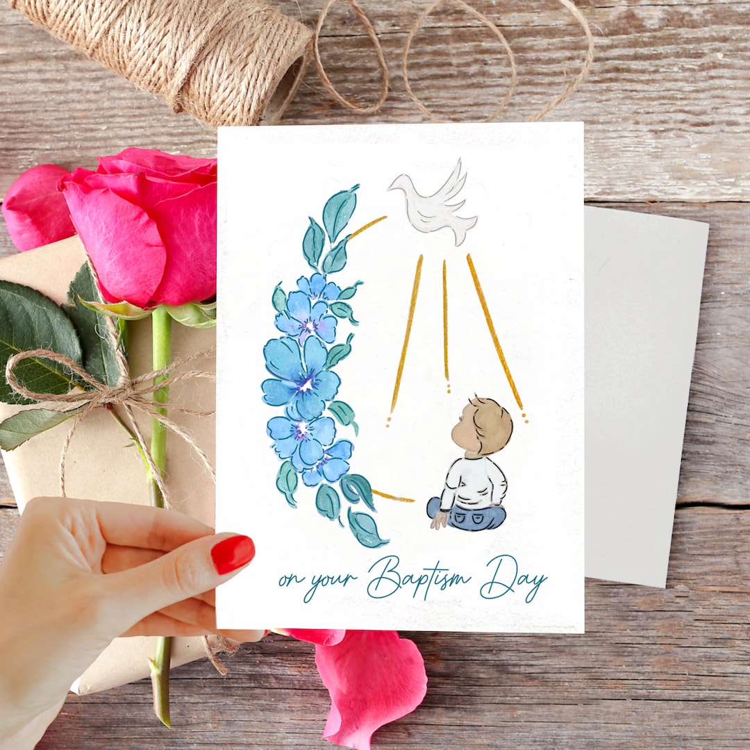 Baby Boy Baptism Watercolor Greeting Card - Etsy