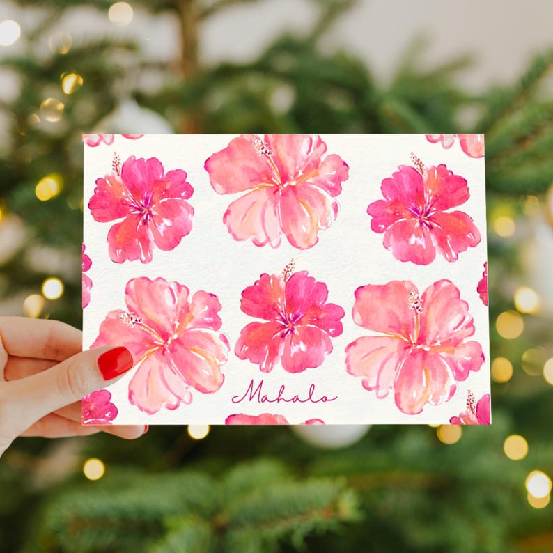 Mahalo Watercolor Hibiscus Card - Etsy