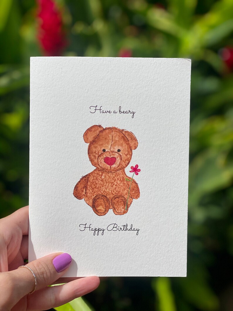 Have a Beary Happy Birthday Watercolor Card | Etsy