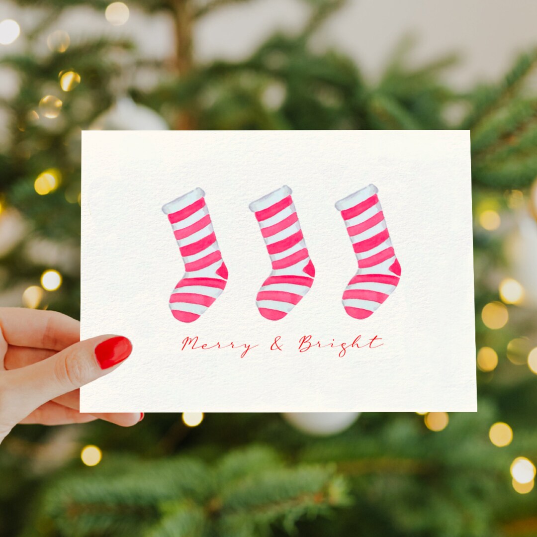 Watercolor Stockings Christmas Card - Etsy