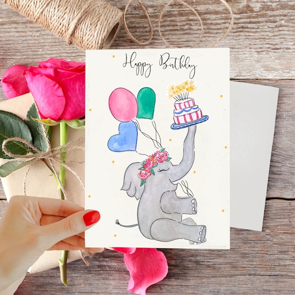 Elephant Happy Birthday Card - Etsy