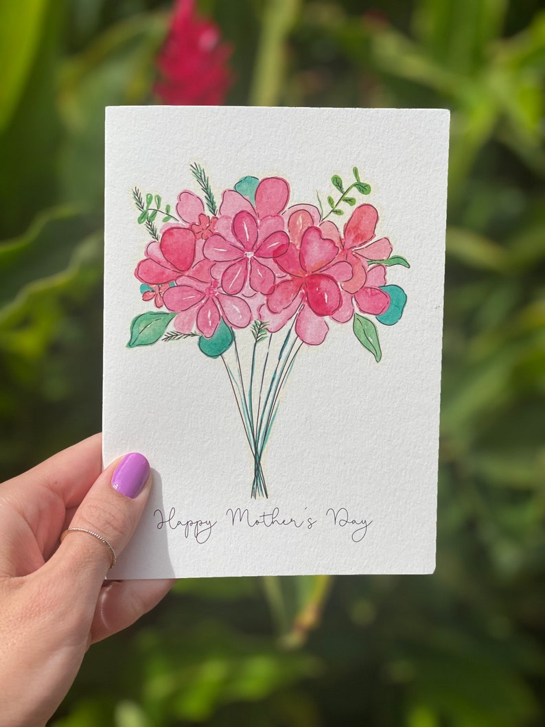 Happy Mothers Day Flower Bouquet Watercolor Card | Etsy