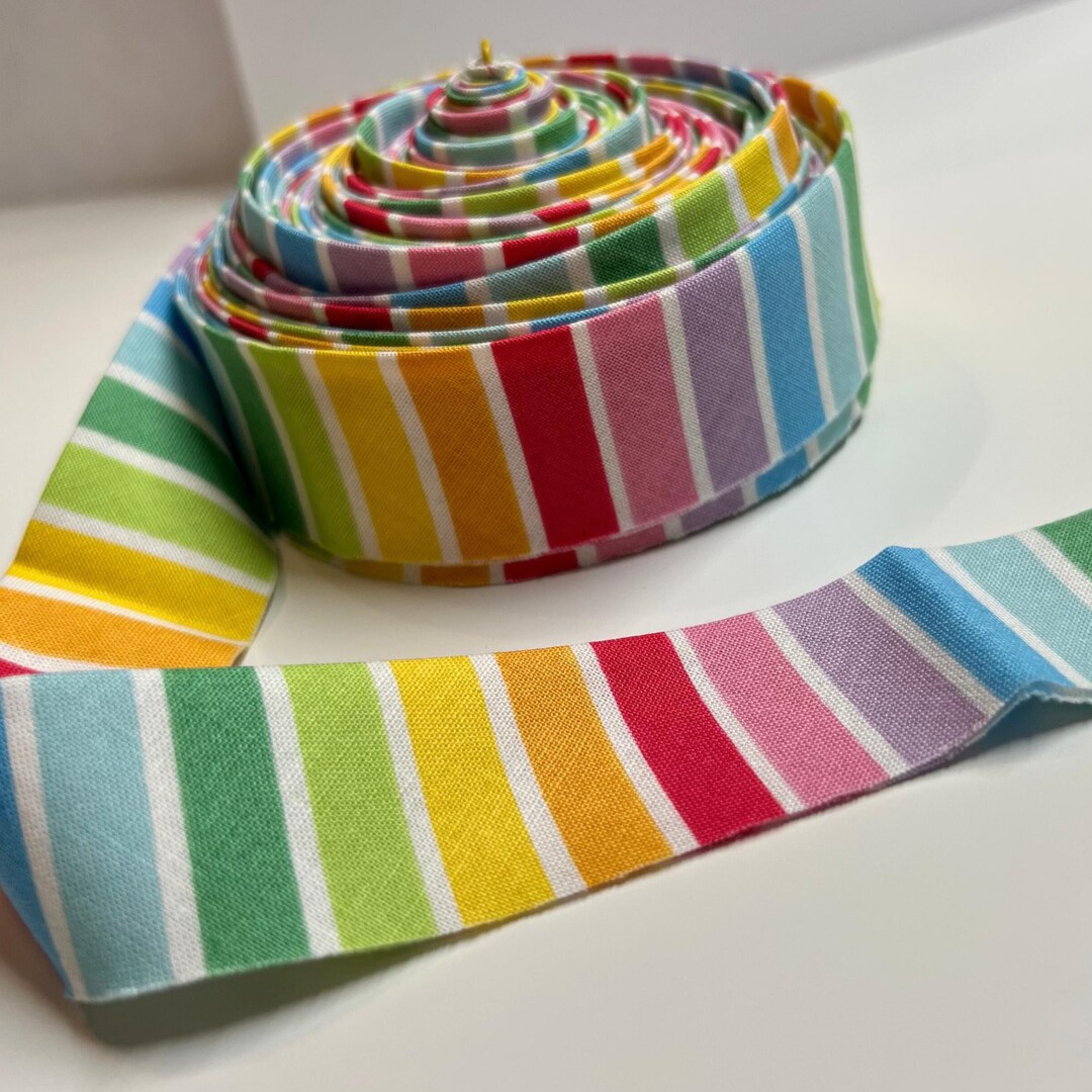 Quilt Bias Binding Rainbow Stripes. 2.5” Cotton Strips Folded in Half ...