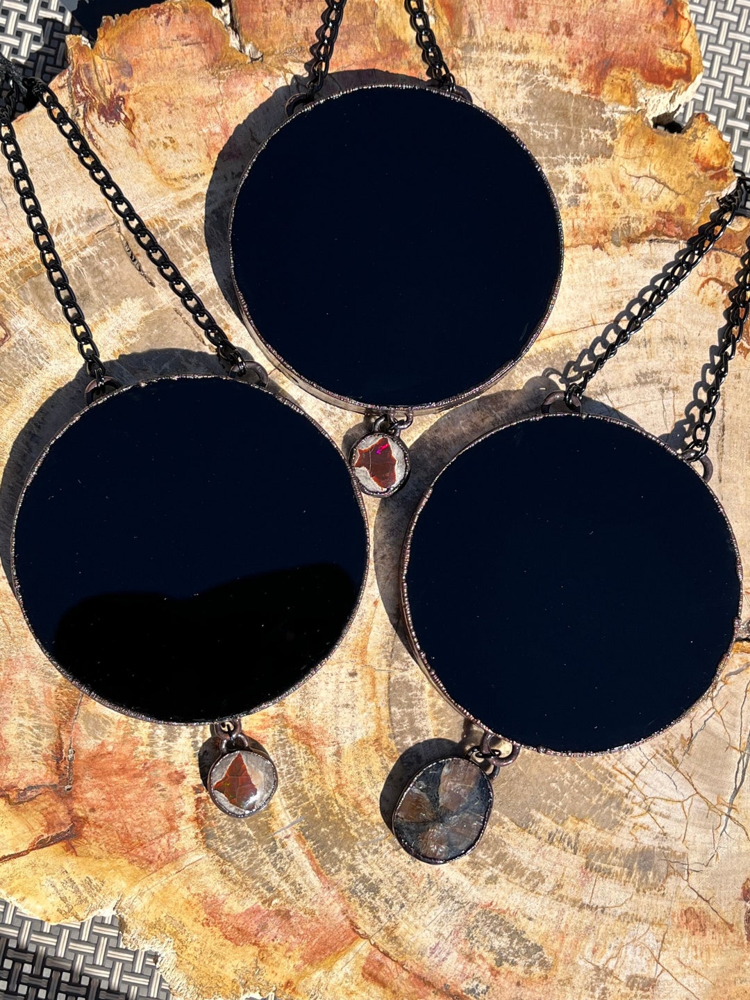 Handmade Wall Art Electroformed Black Obsidian Mirrors, Obsidian Mirror ...