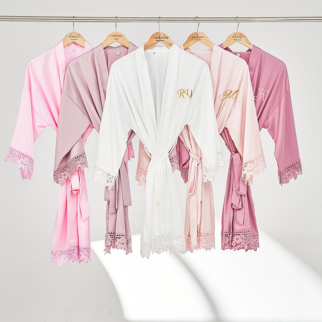 Bridesmaid Robes, Bridal Party Lace Robes, Satin Wedding Robe, Custom ...