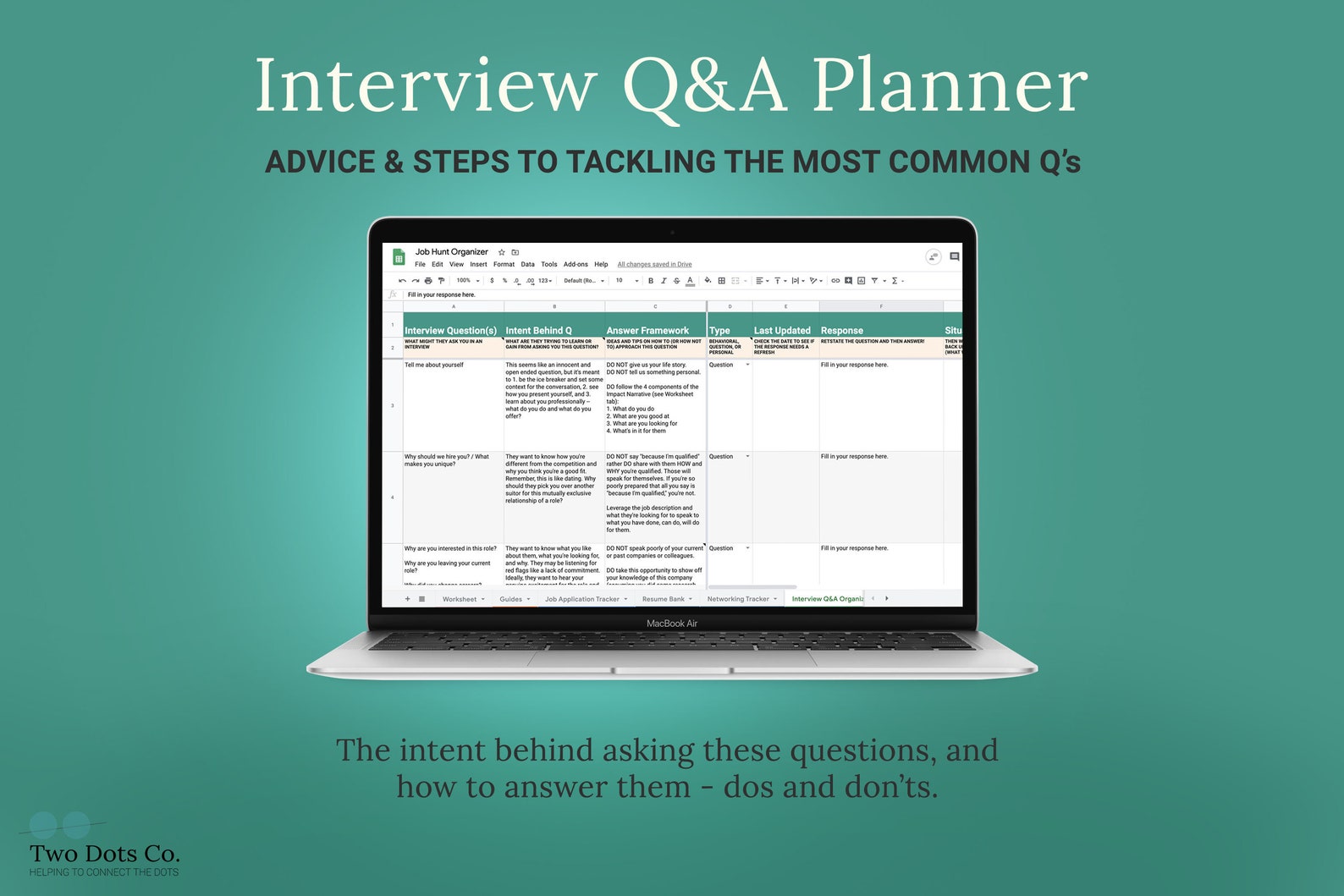 Interview Q&A Planner | Structured Spreadsheet Planner to Answering ...