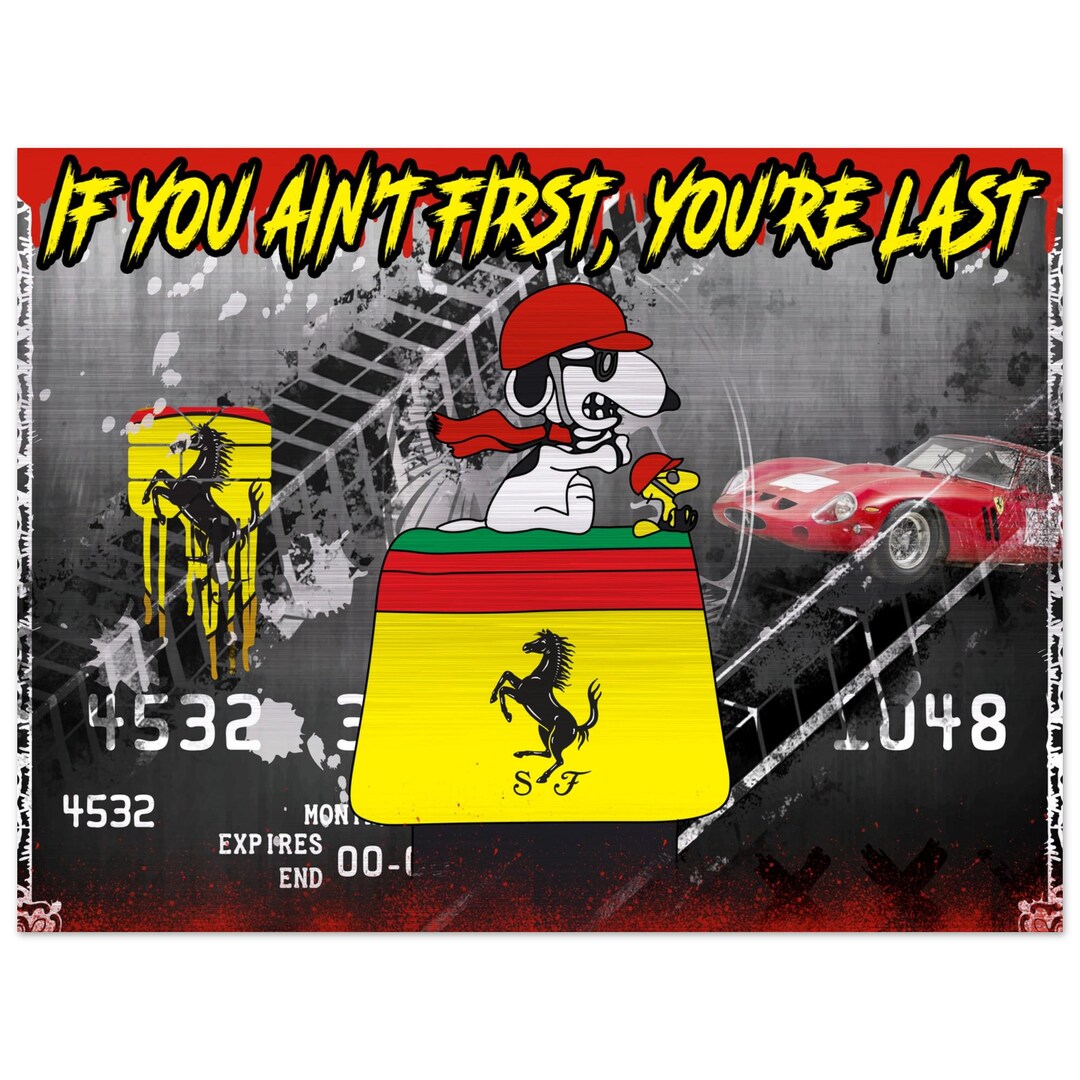 Pop Art Racing Aluminum Print - Handmade Comic Style Ferrari & Snoopy ...