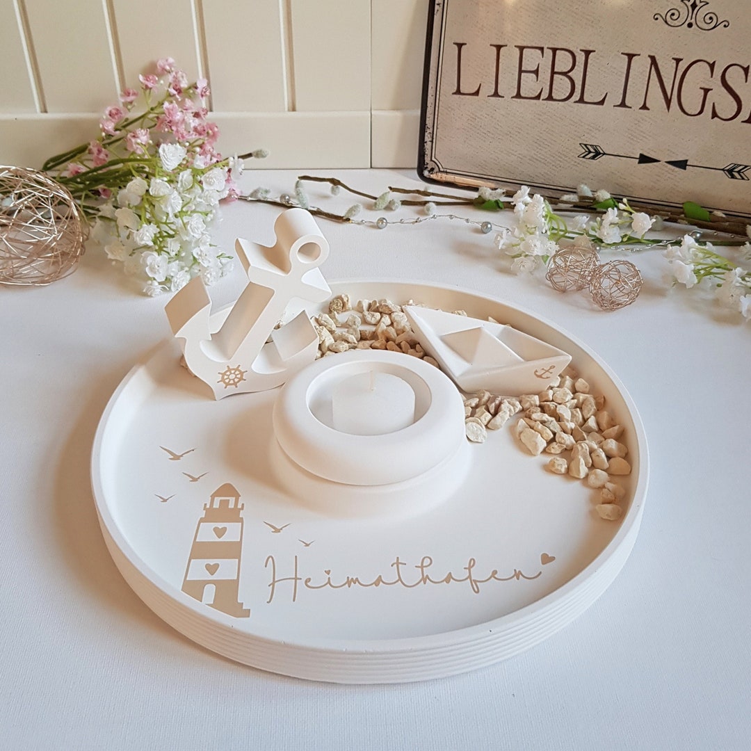 Decorative Plate With Candle Maritime Raysin Concrete Decoration With ...