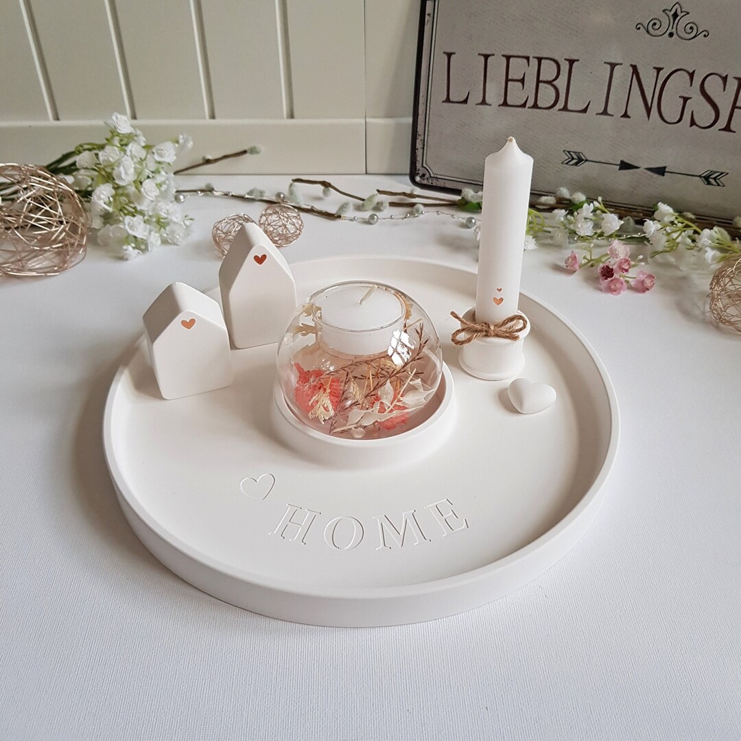 Decorative Plate HOME Concrete Raysin Decoration With Glass Candle ...