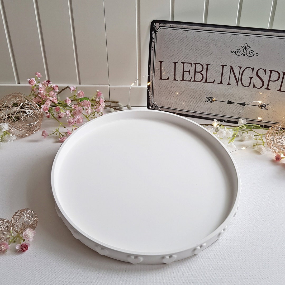 Decorative Plate Round With Heart Pattern Motif, Color White, Ø 25 Cm ...