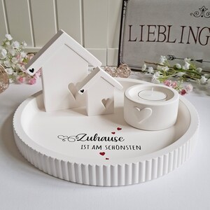 Deko Teller Set, Beton Deko - ZUHAUSE - Mit 2 Deko Häusern u. Herz ...