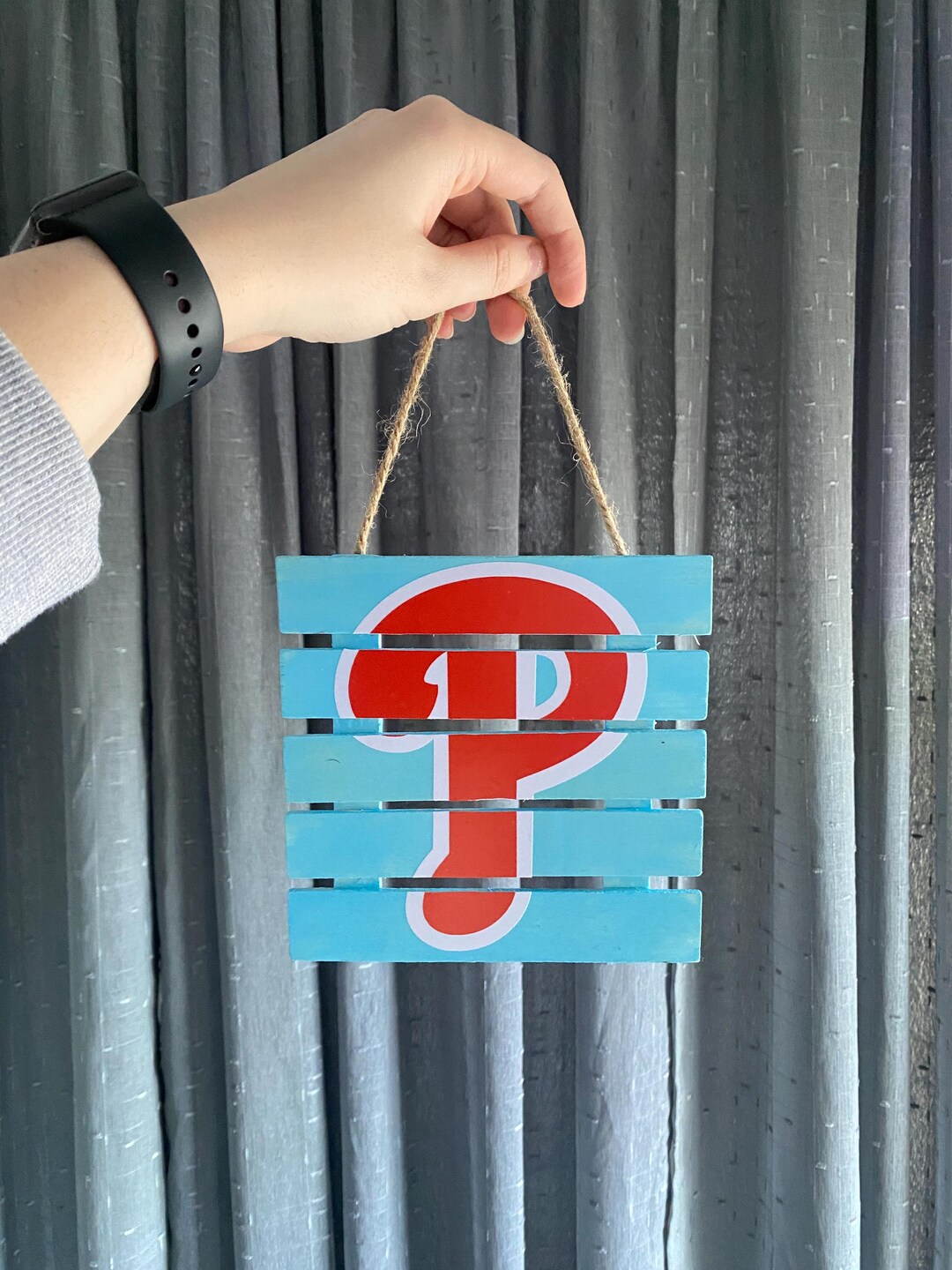 Phillies Wooden Sign - Hand-painted Blue With Phillies "p" Vinyl Logo ...