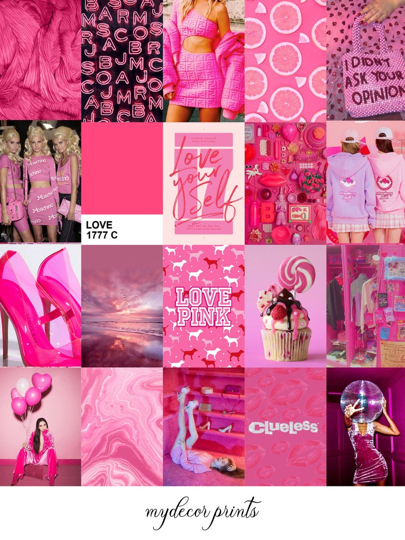 Boujee Neon Pink Aesthetic Wall Collage Kit Digital Download Etsy