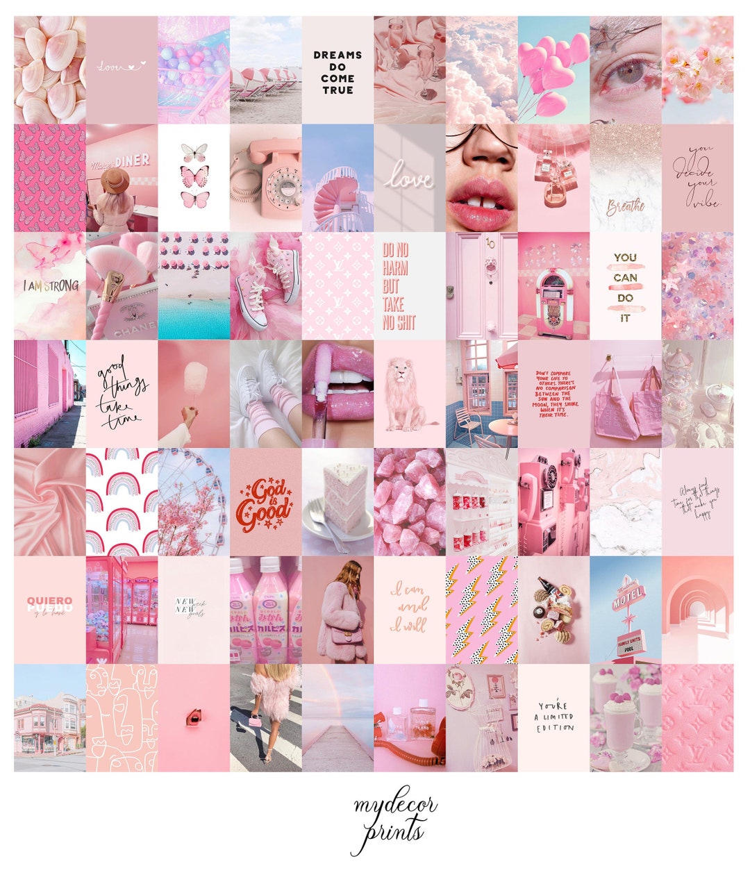 Boujee Light Pink Aesthetic Wall Collage Kit digital Download 70pcs ...