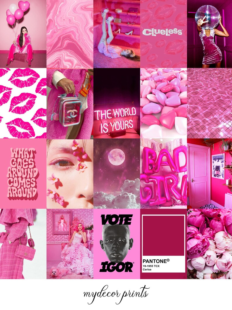 Boujee Neon Pink Aesthetic Wall Collage Kit Digital Download Etsy