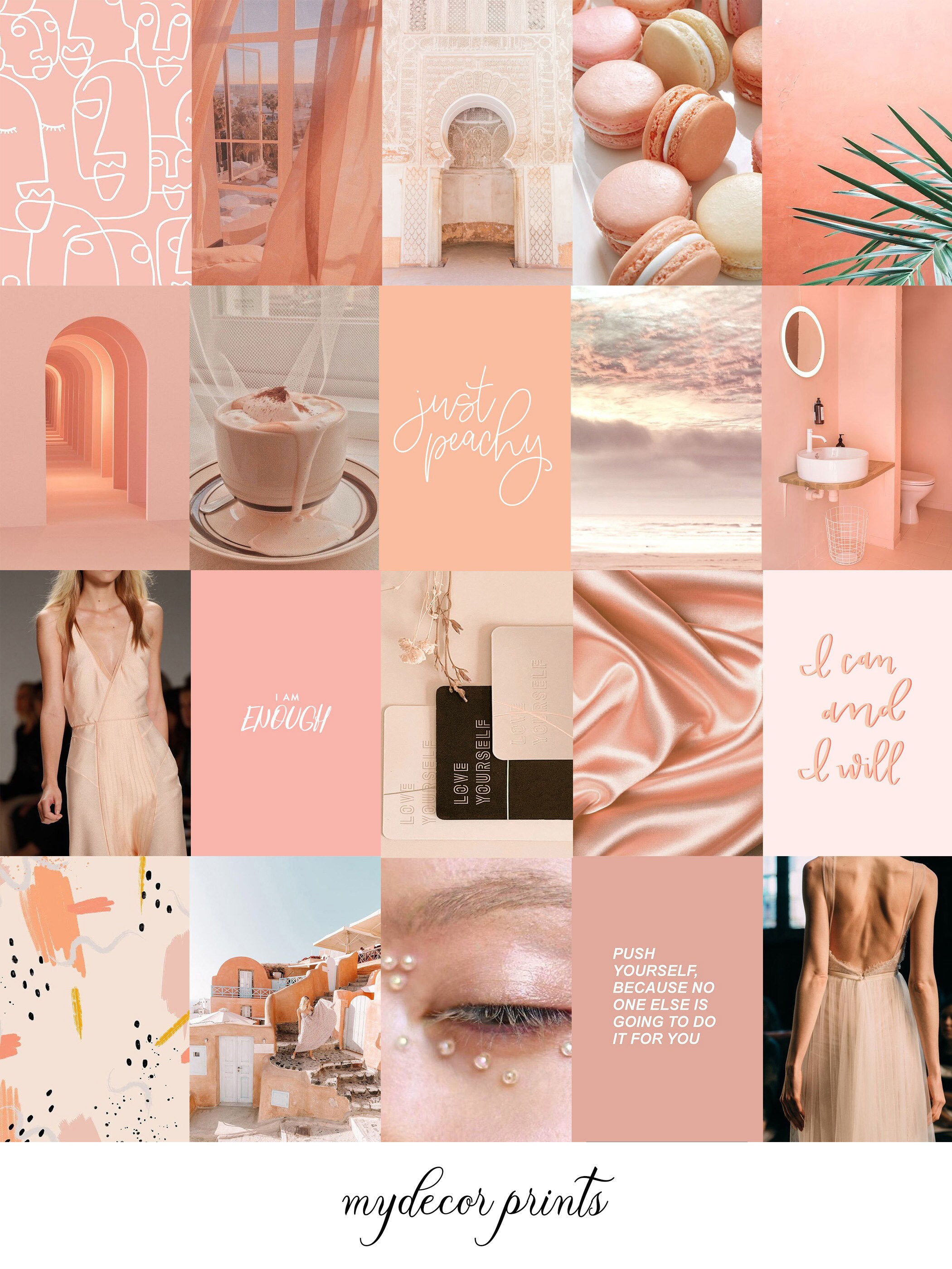 Boujee Peach Boho Aesthetic Collage Wall Kit Digital | Etsy