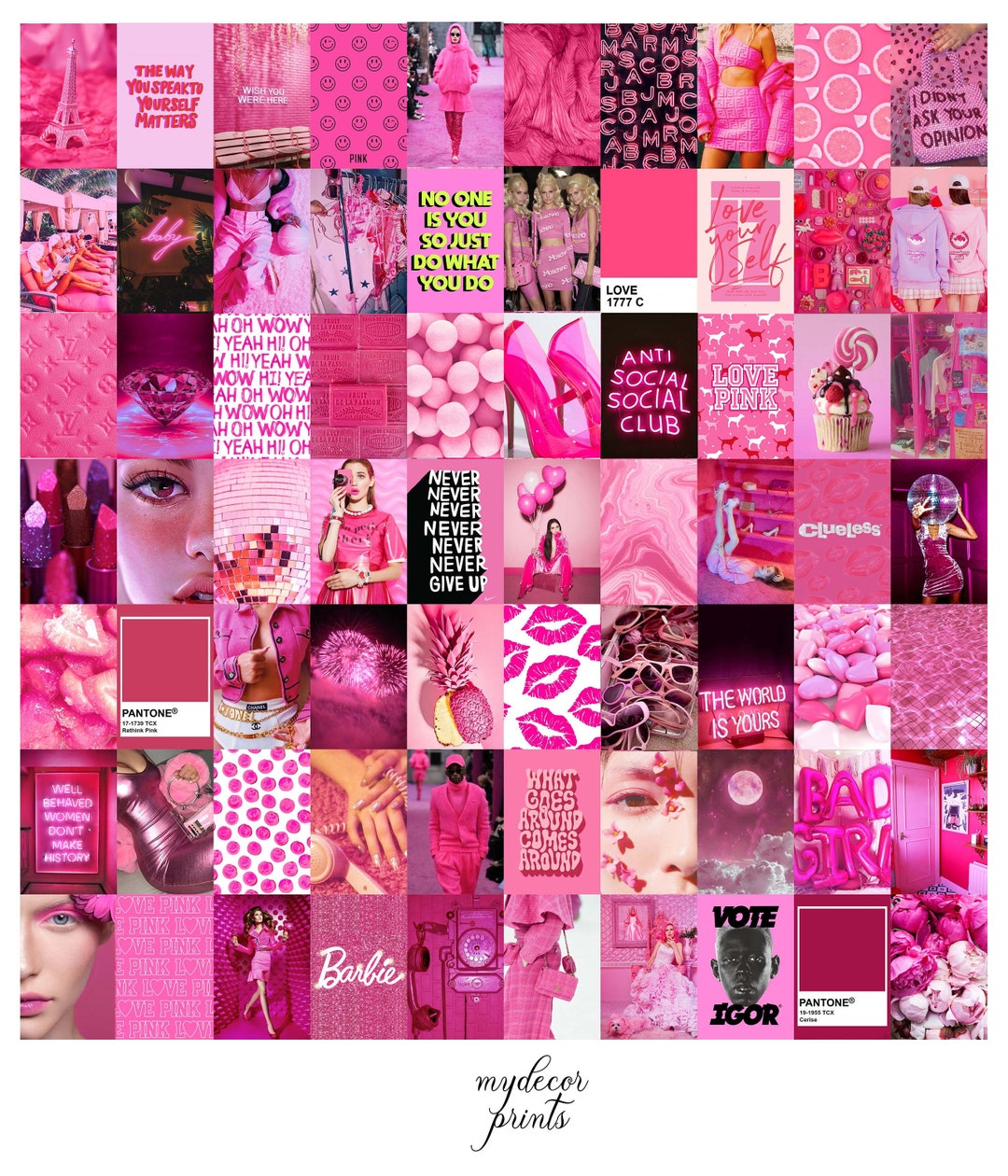 Boujee Neon Pink Aesthetic Wall Collage Kit digital Download 70pcs Deep ...
