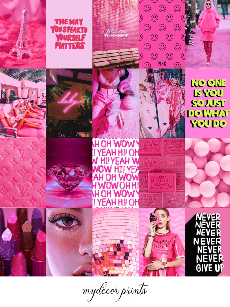 Boujee Neon Pink Aesthetic Wall Collage Kit Digital Download Etsy