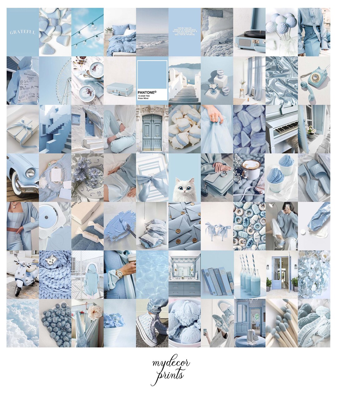 Boujee Blue Aesthetic Wall Collage Kit digital Download 70pcs Blue ...