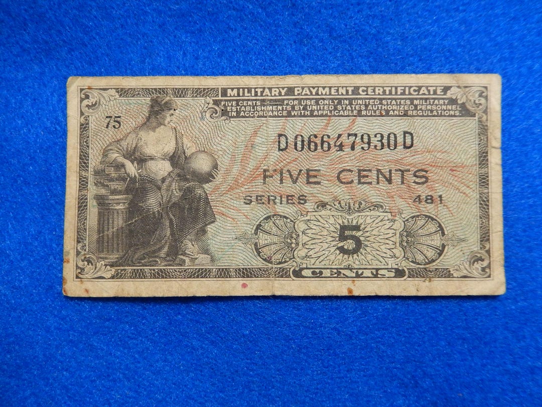 1948 Military Payment Certificate (MPC), Series 481, 5 Cents, Vintage ...