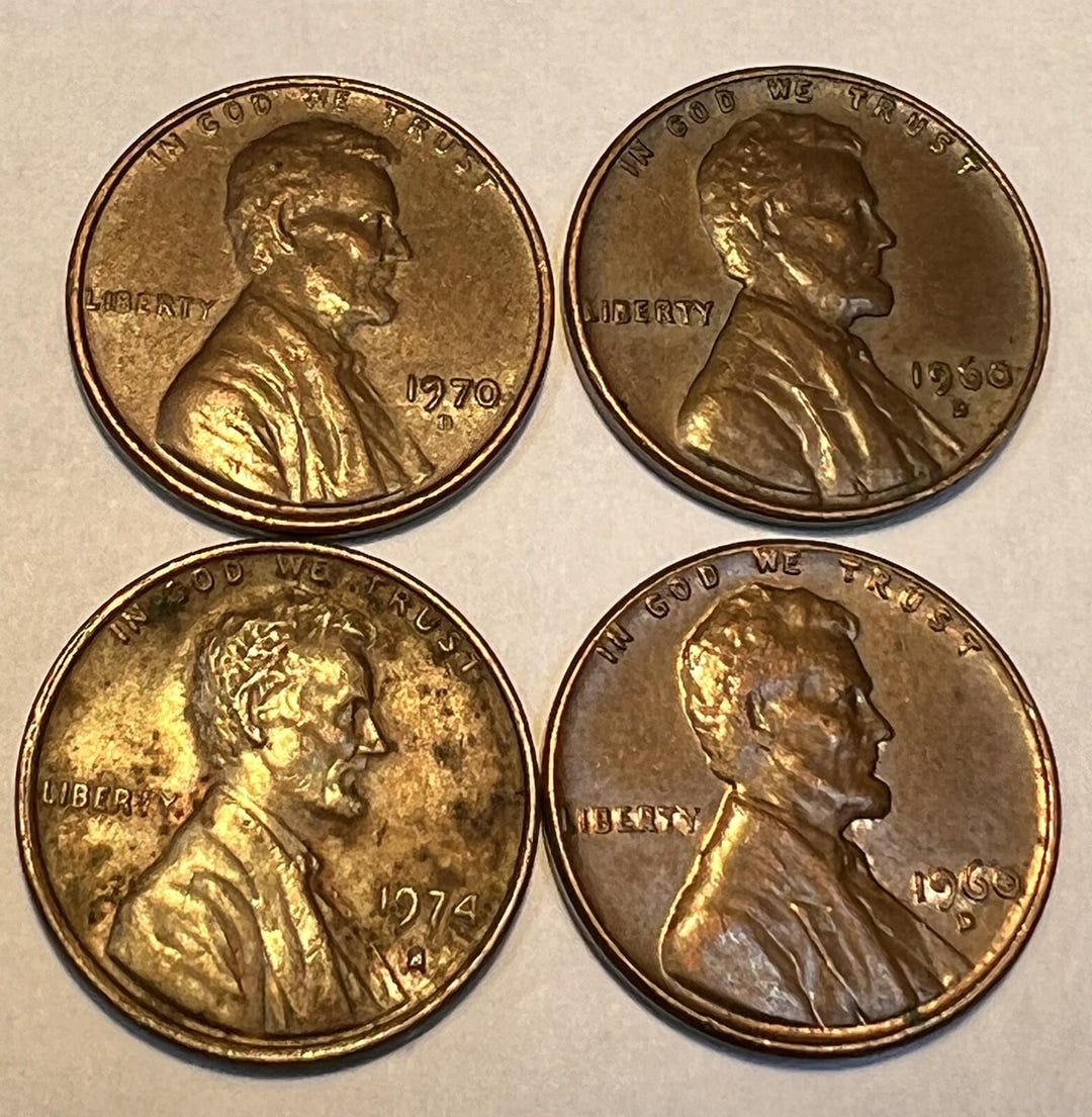 Lot of 4 Lincoln ERROR Cents: Die Chips, Filled Mint Mark & Date ...