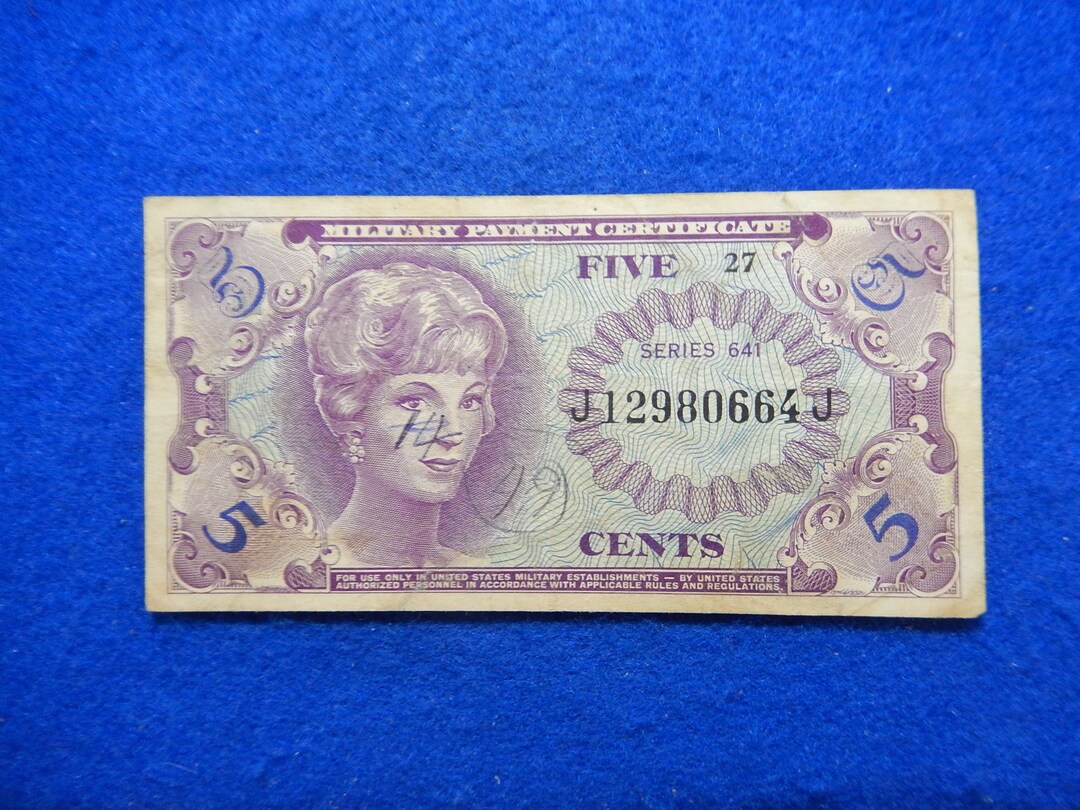 1964 Military Payment Certificate (MPC), Series 641, 5 Cents, Vietnam ...