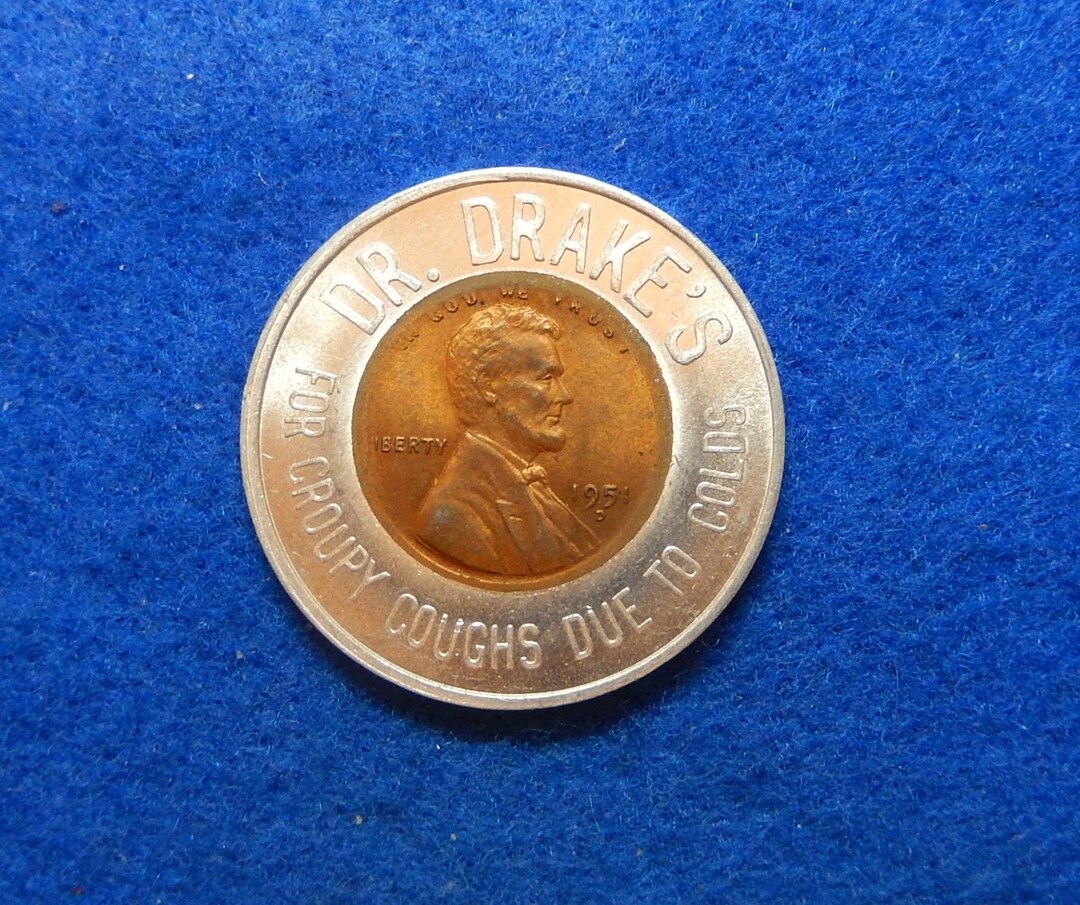 DR. DRAKE'S 1951-D Lucky Penny Token Encased Vintage Lincoln Wheat Cent ...
