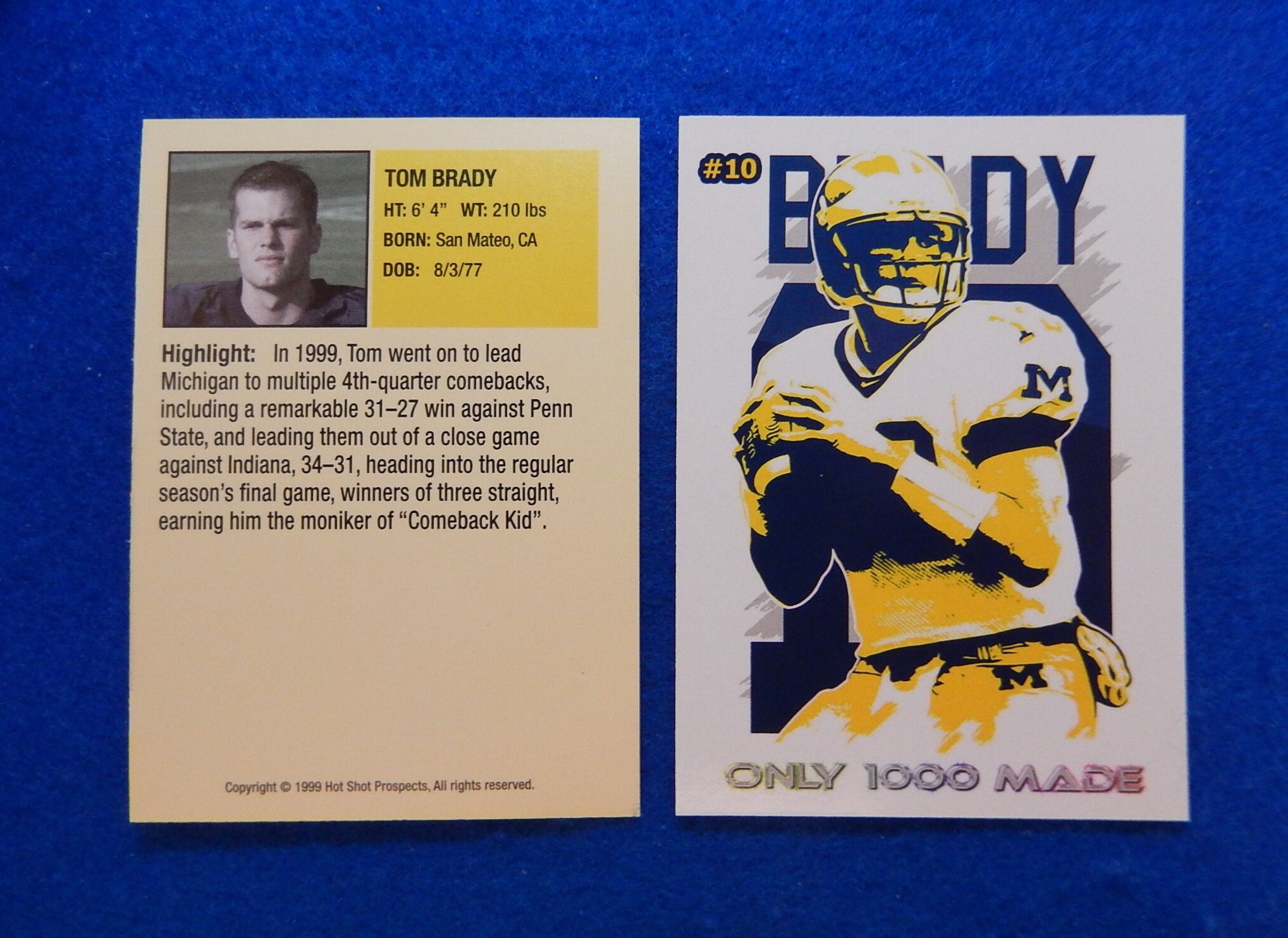 TOM BRADY 1996 & 1999 Rookie Football Cards Lot of 2, Michigan ...