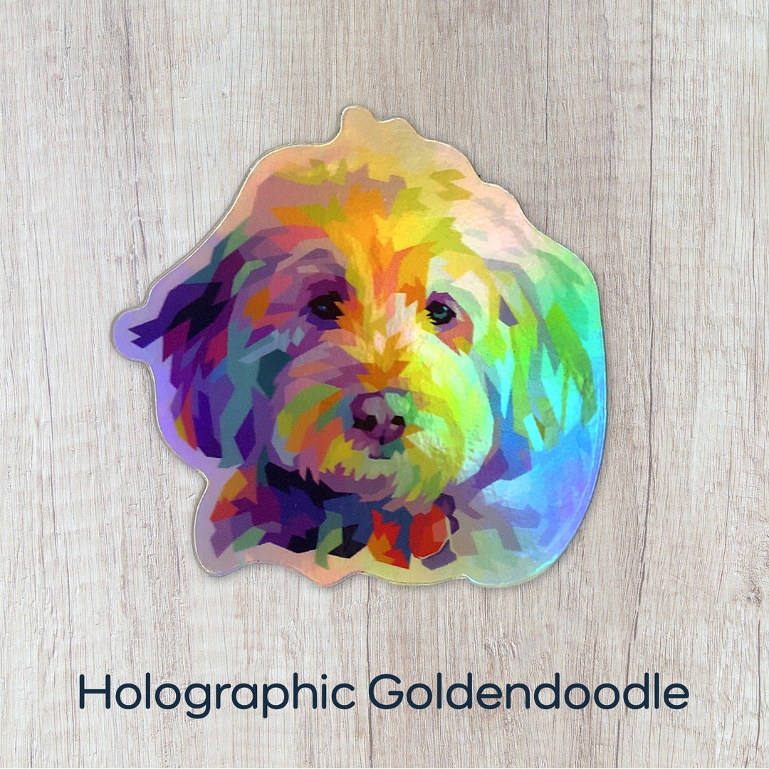Holographic Doodle Dog Sticker, Hologram, Shiny Bright Colorful Dog ...