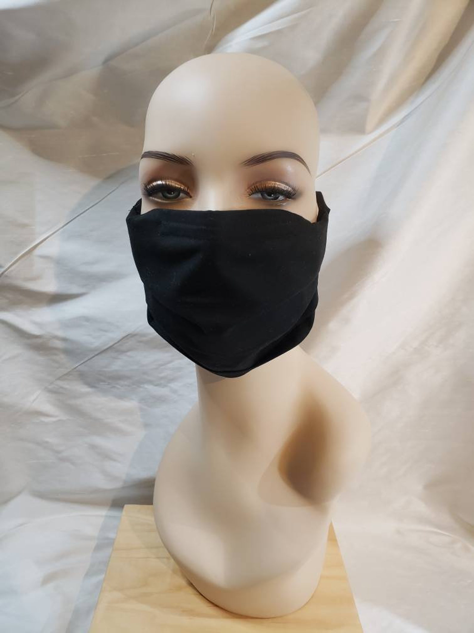 Black Cotton Solid Handmade Facecover Pleated With Elastic Ear Loops ...