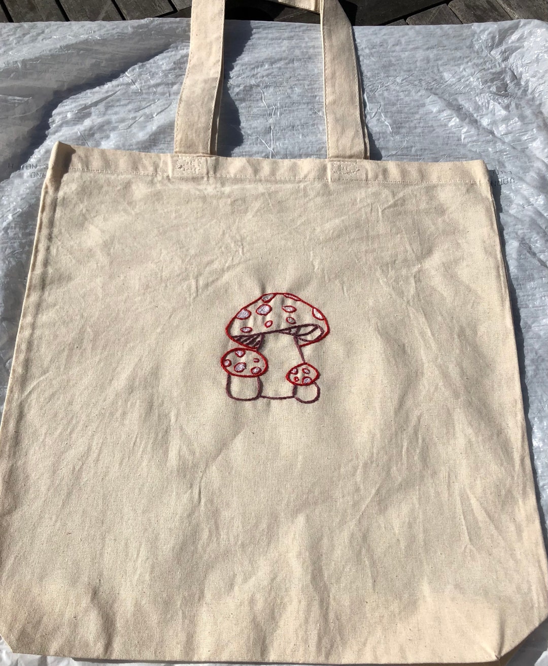 Handmade Embroidered Mushroom Tote Bag - Mushroom Tote Bag - Handmade ...