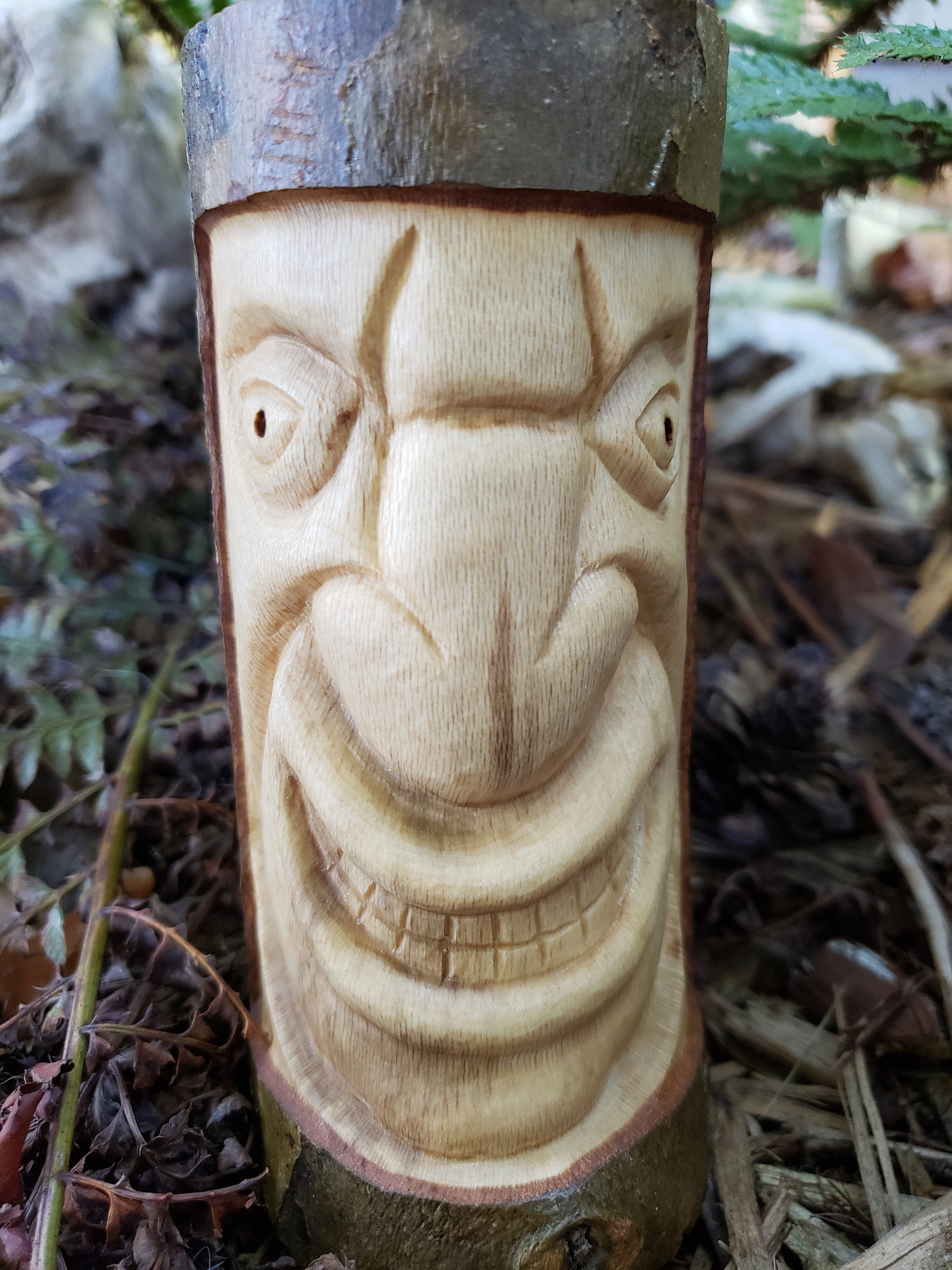 Troll Spirit Hand Carved Wood Gnome Statue Tiki Face | Etsy