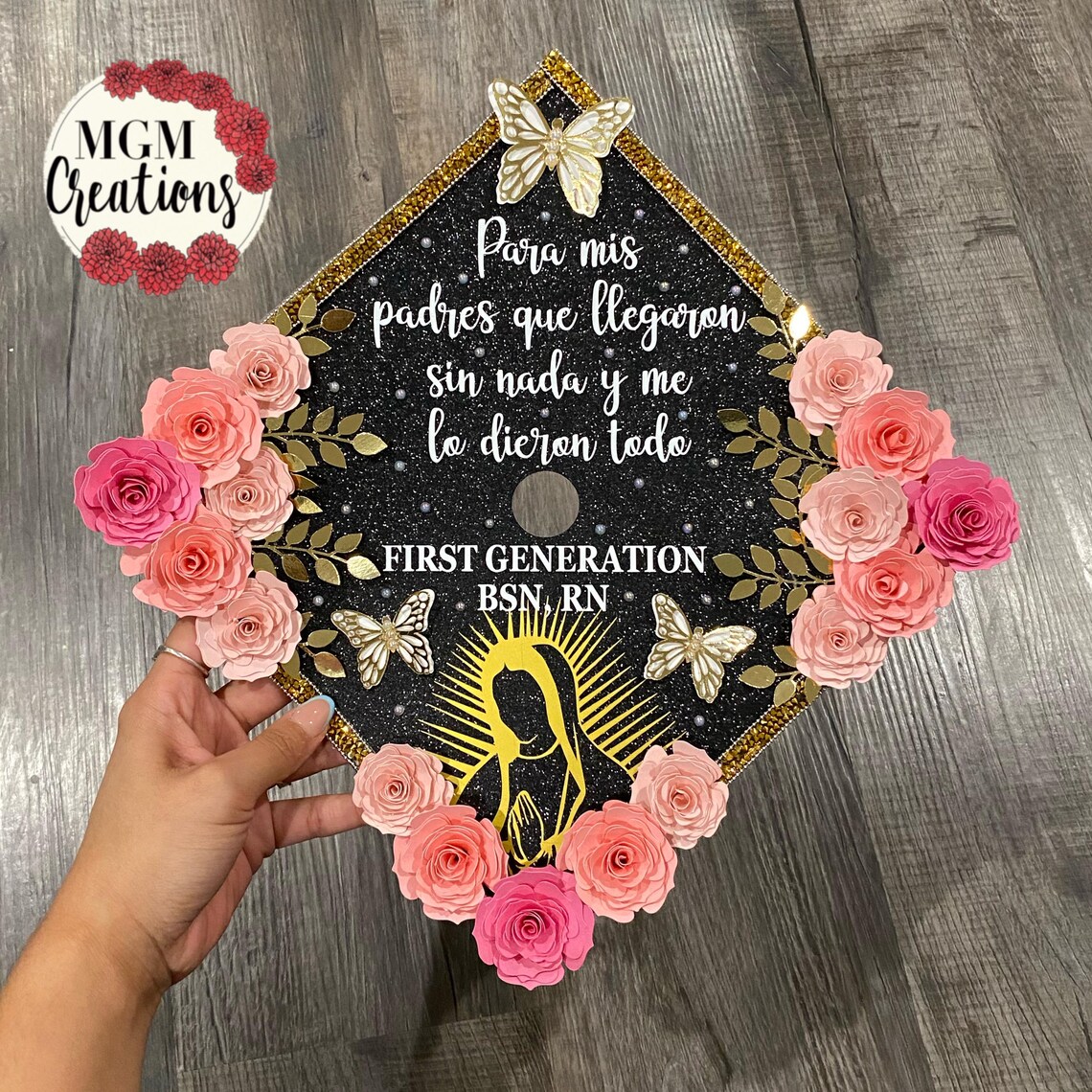 Glam Floral Virgen Grad Cap Topper | Custom Graduation Topper | Class ...